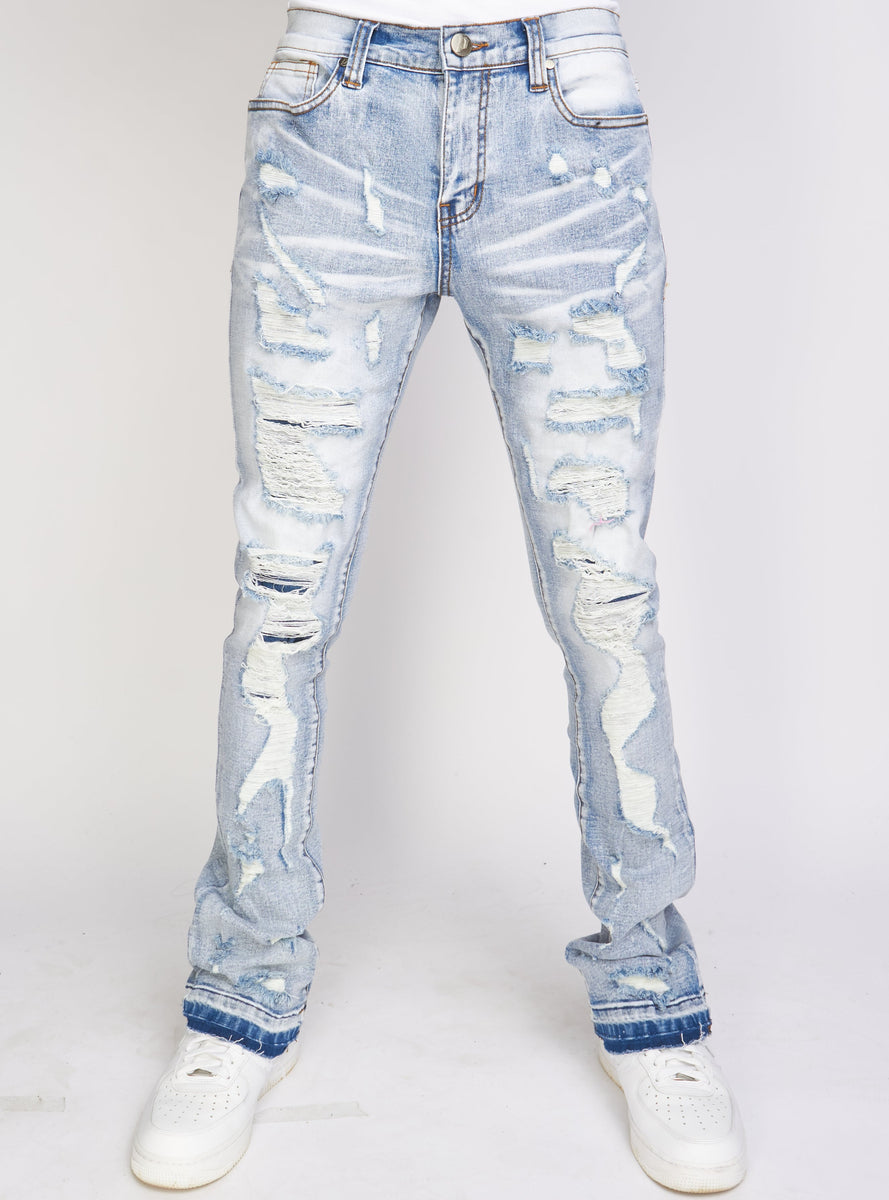 Politics Jeans - Embroidered Skinny Stacked Flare Mac - Blue And Red